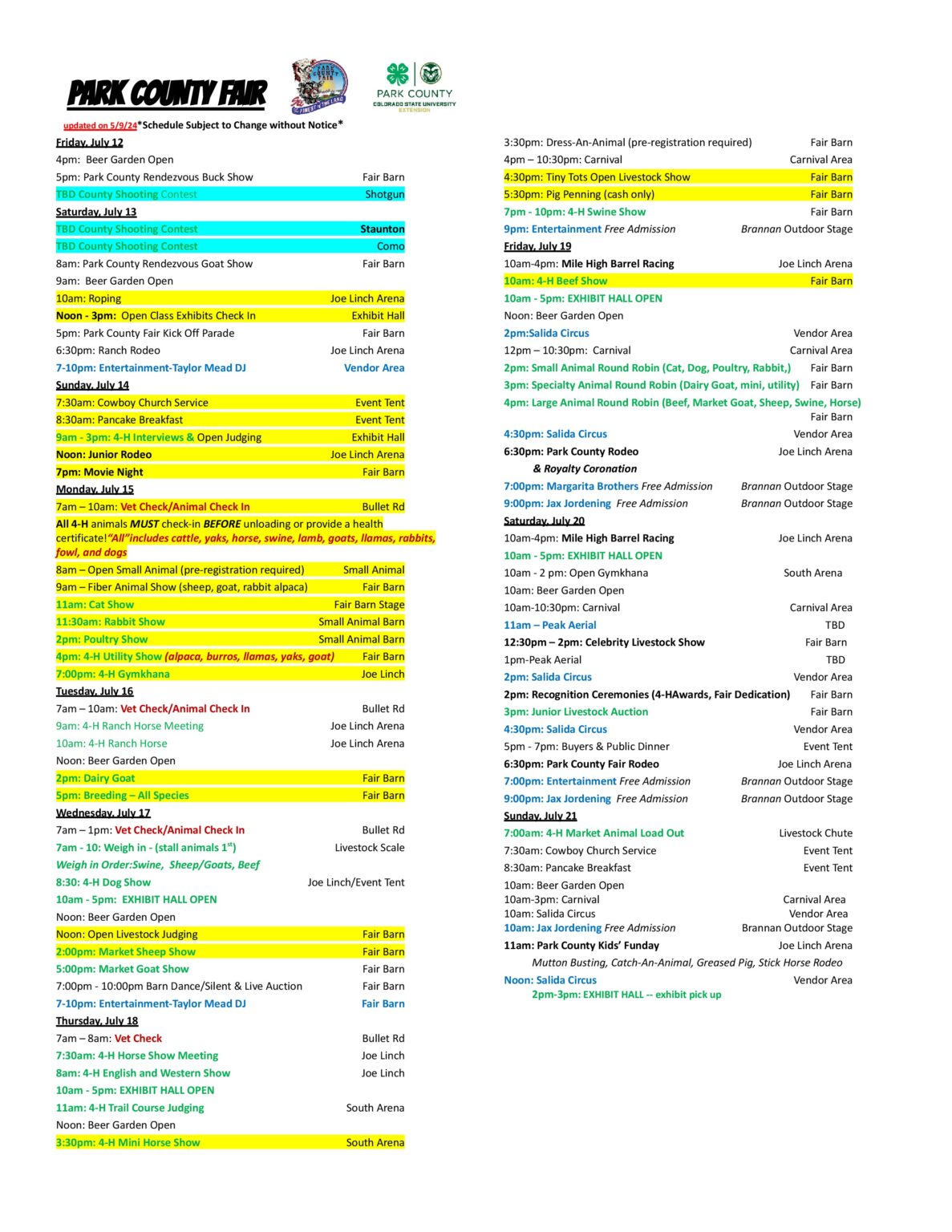 Schedule - Park County Fair